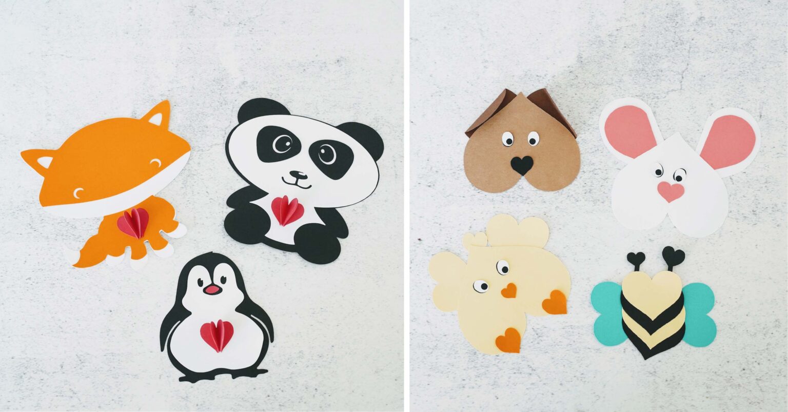 7 Heart Animal Crafts with free templates